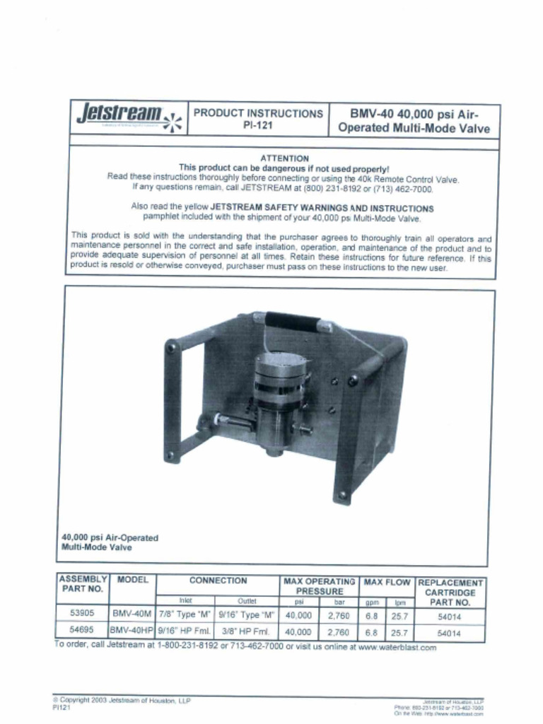 JETSTREAM 40K MULTI-MODE VALVE Manual | PDF