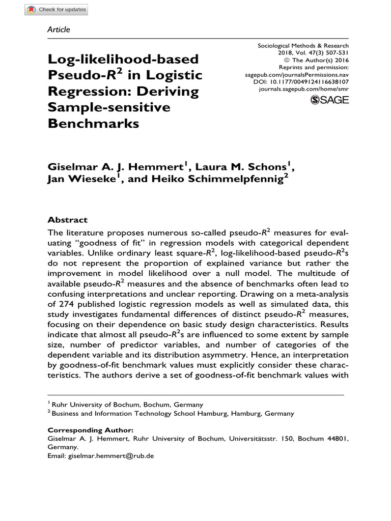 Hemmert Et Al 2016 Log Likelihood Based Pseudo r2 in Logistic ...