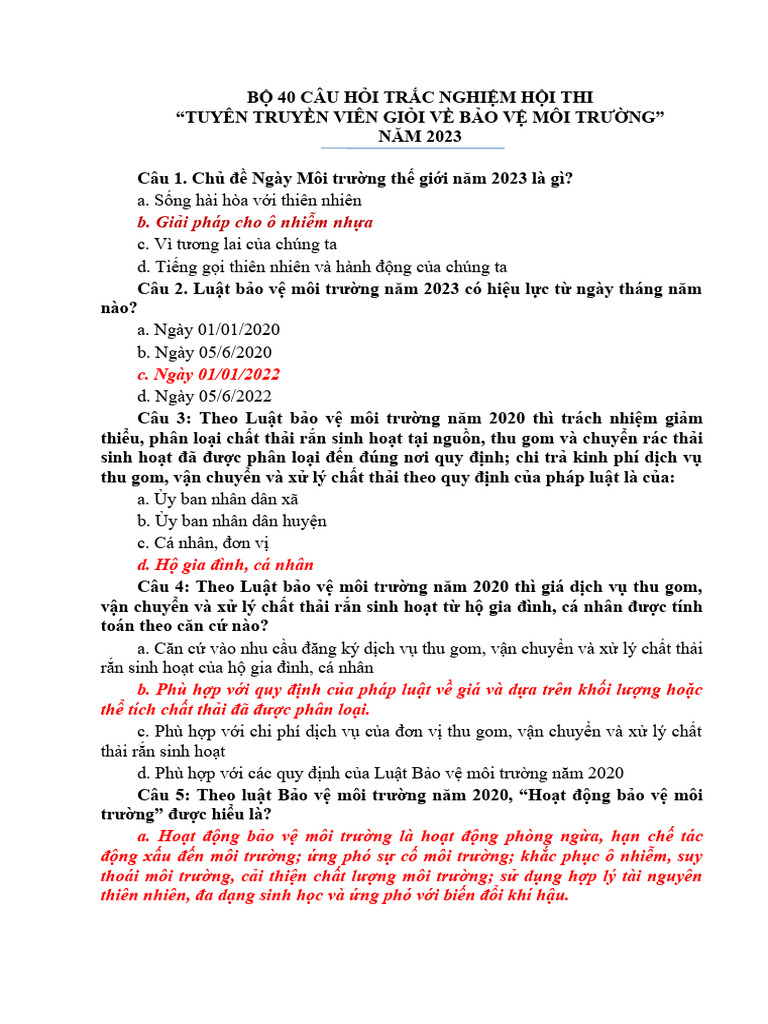 Bo 40 Cau Hoi Moi Truong Hoi Thi Gui Cac Huyen-Đoi Thi | PDF
