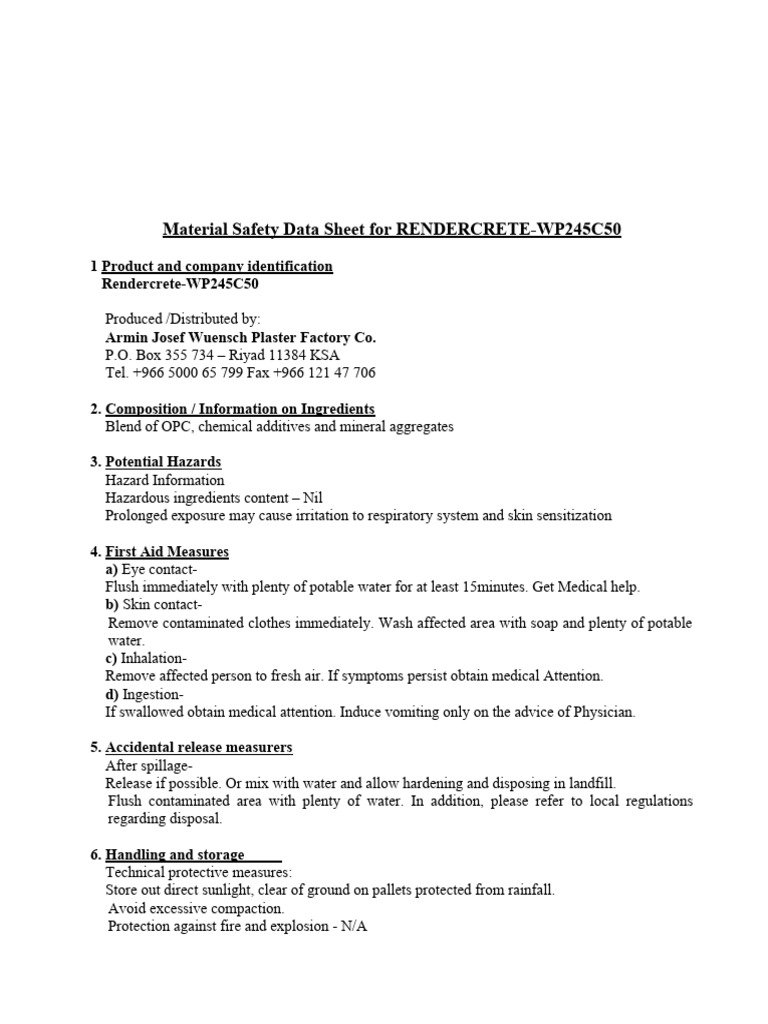MSDS WP245C50 | Download Free PDF | Water | Hazards