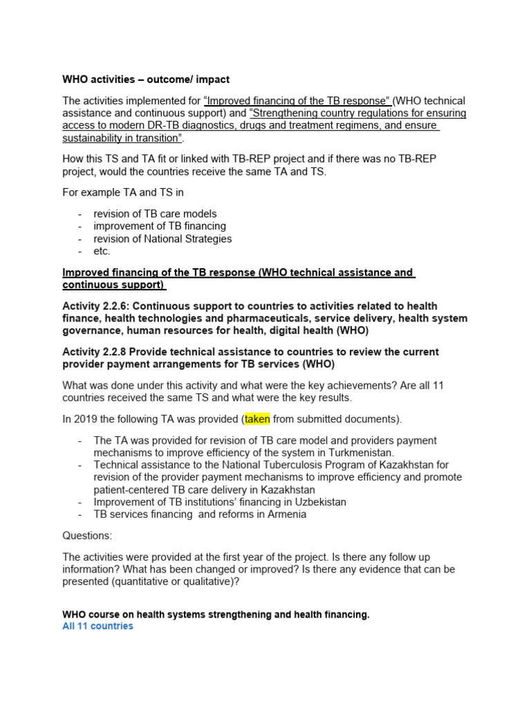 WHO Activities | PDF | Tuberculosis | World Health Organization