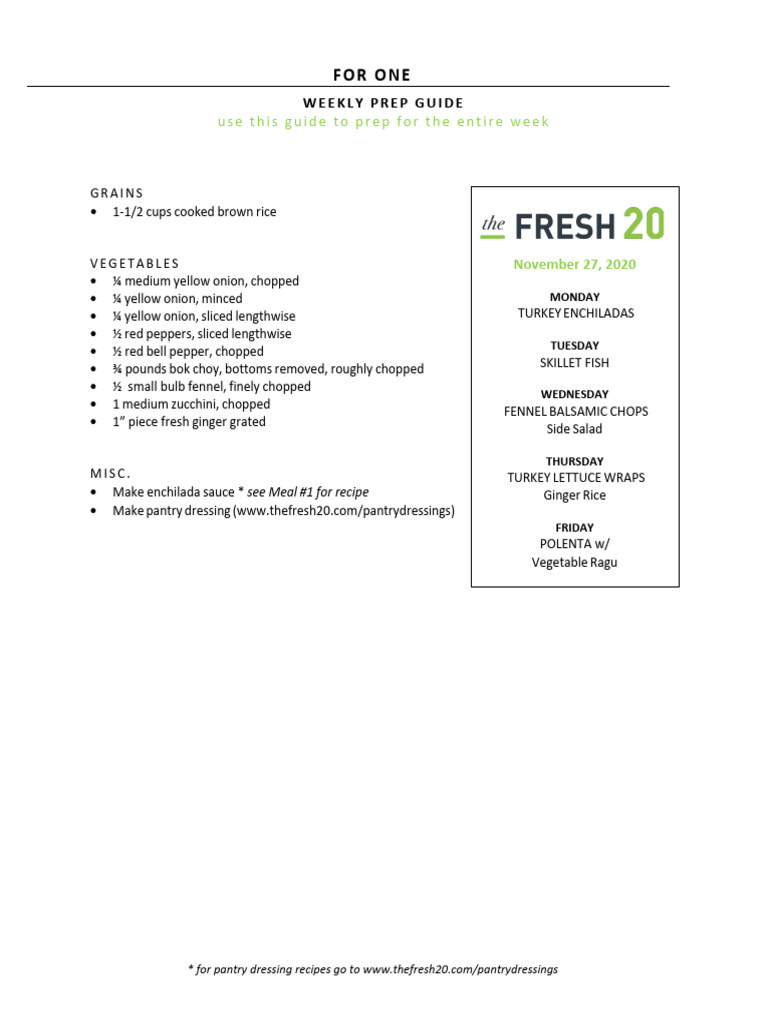 Weekly Meal Prep Guide for One | PDF | Teaspoon | Ginger