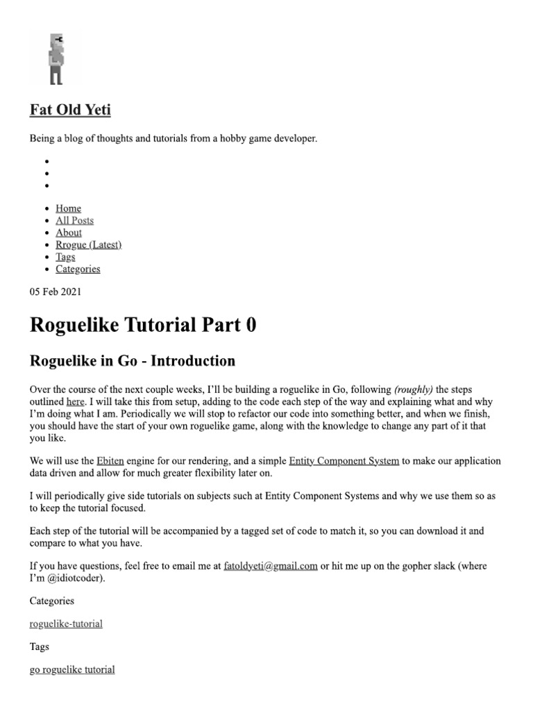 Roguelike Tutorial Part 0 - Fat Old Yeti | PDF