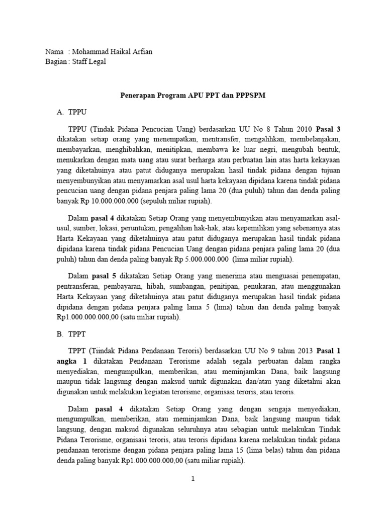 Penerapan APU PPT dan PPPSPM 2023 | PDF | Pengelolaan Keuangan & Uang ...