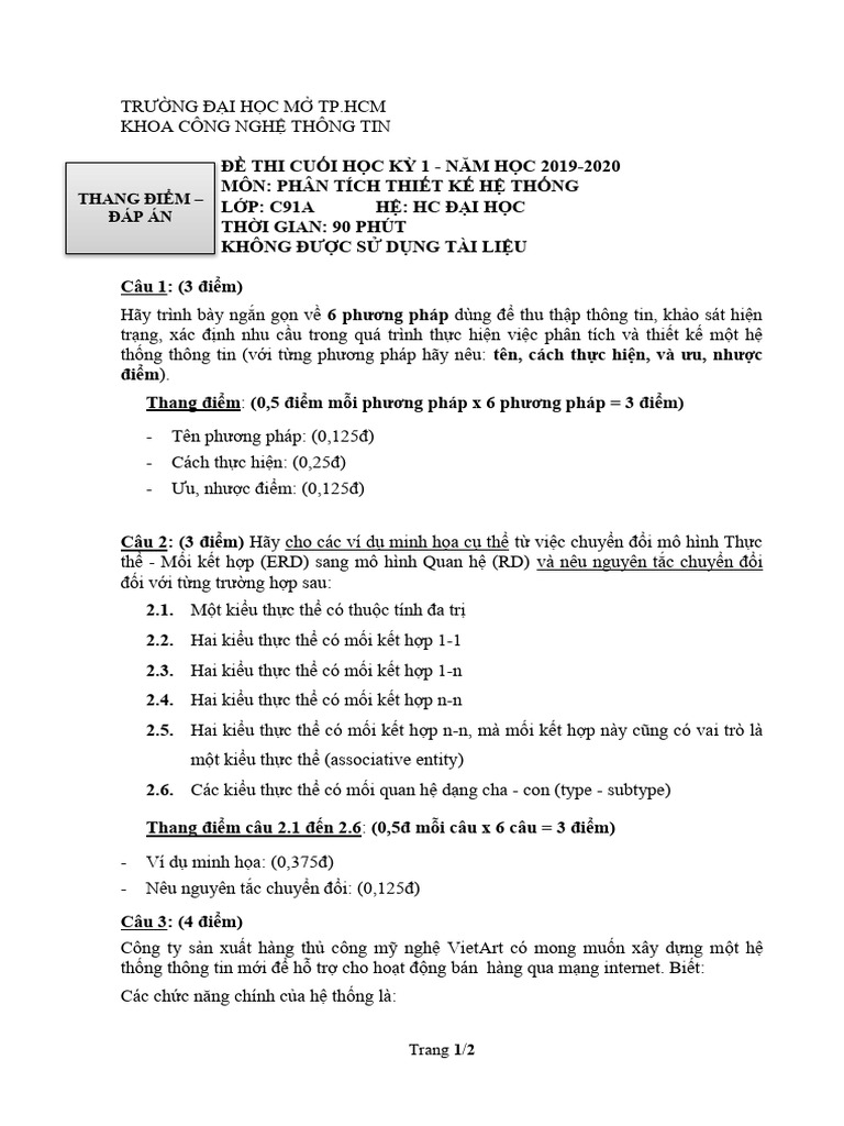 DapAn DeThiLT PTTKHT HK1 1920 | PDF