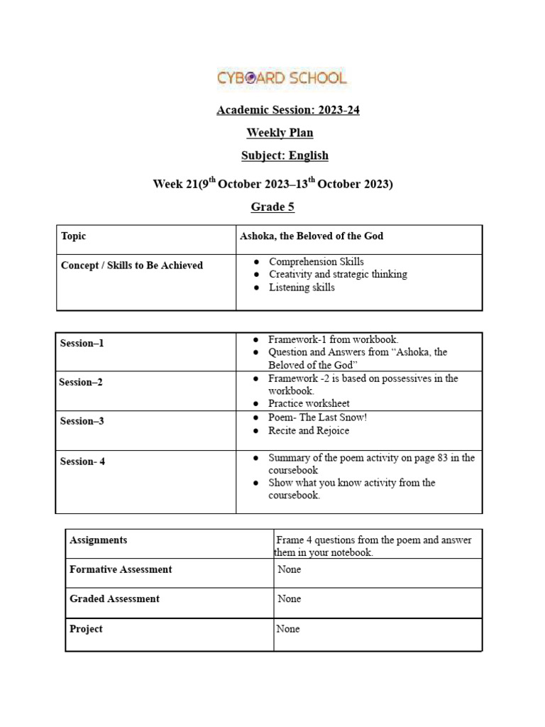 Grade 5 Week 21 Weekly Planner | PDF | Microsoft Excel | Worksheet