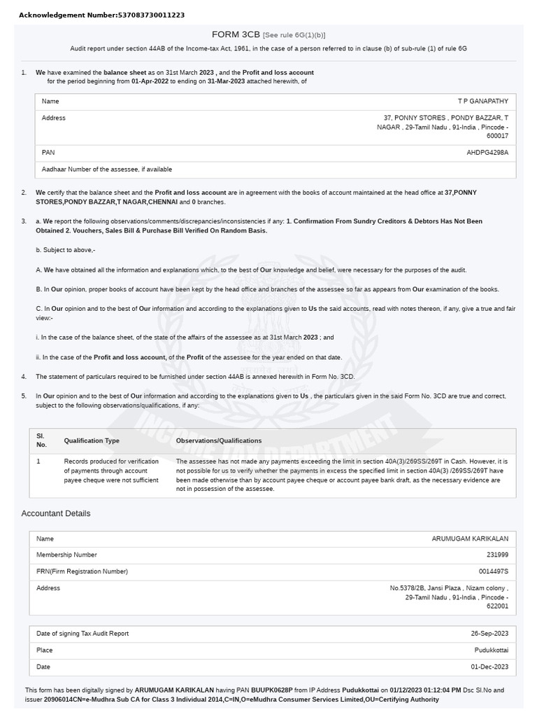 Form 3Cb: (See Rule 6G (1) (B) ) | PDF | Payments | Expense