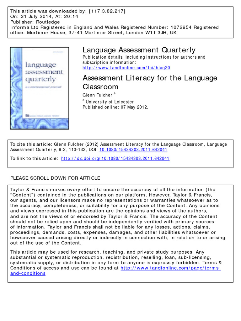 Assessment Literacy in Language Teaching | PDF | Survey Methodology ...