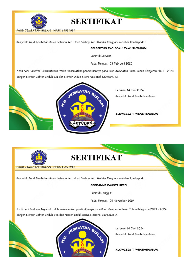 Sertifikat 2024 | PDF