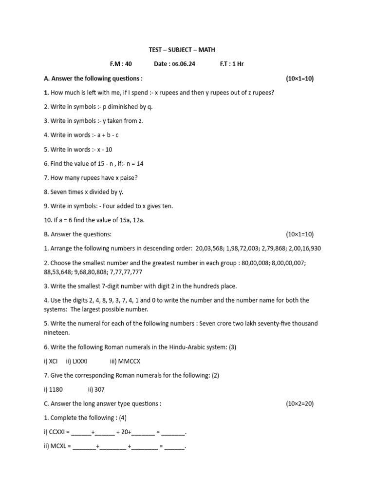 Math Class 5 ICSE Alg Arith | PDF | Teaching Methods & Materials