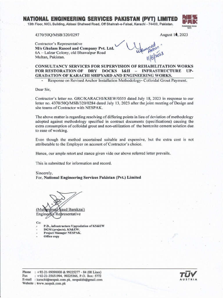 01 - NESPAK Reply - Drilling, Installation and Grouting Methodology | PDF