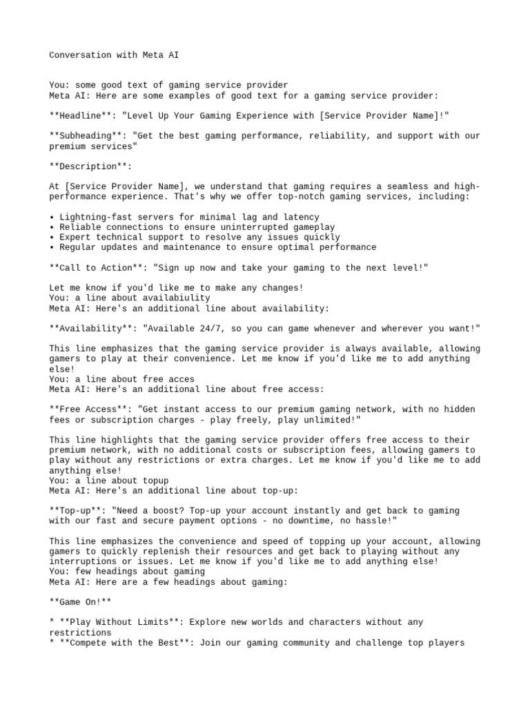 Conversation With Meta AI - 05-20-2024 - 1716203157 | PDF | Games ...