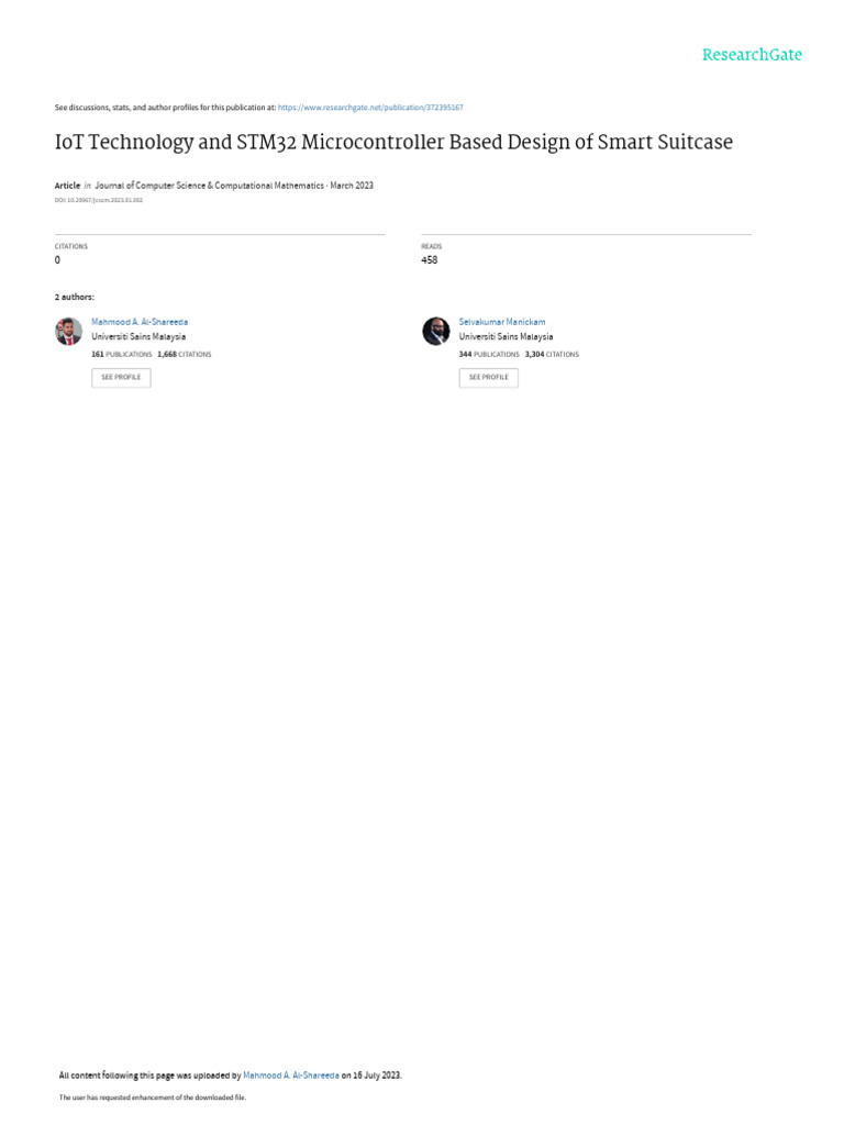 IoT Technology and STM32 Microcontroller Based Design of Smart Suitcase | PDF | Transmission ...