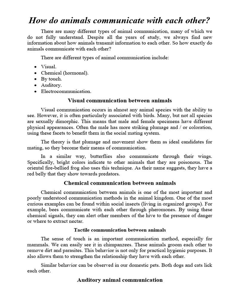 How Do Animals Communicate With Each Other | PDF | Communication ...