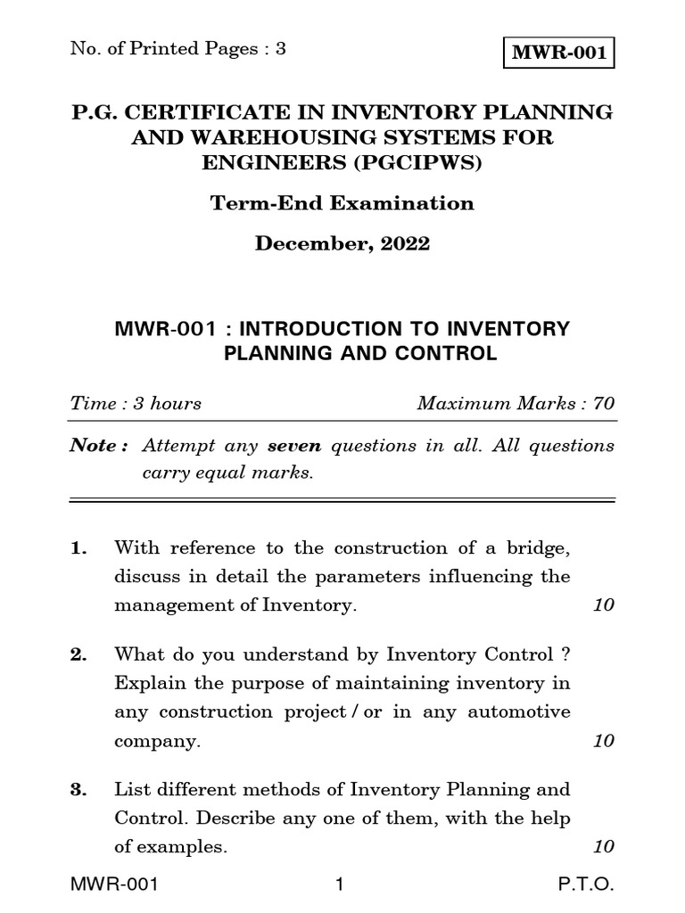 MWR 1 | PDF | Forecasting | Inventory