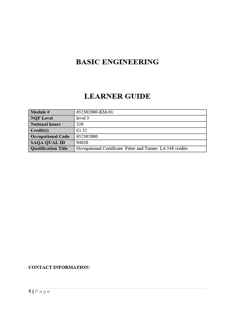 Module 1-Learner Guide | PDF | Occupational Safety And Health | Machinist