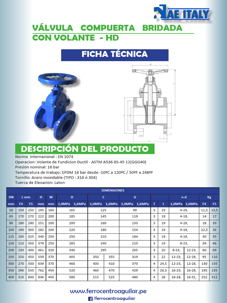 Ficha Técnica Válvula Compuerta Bridada Con Volante | PDF | Materiales ...