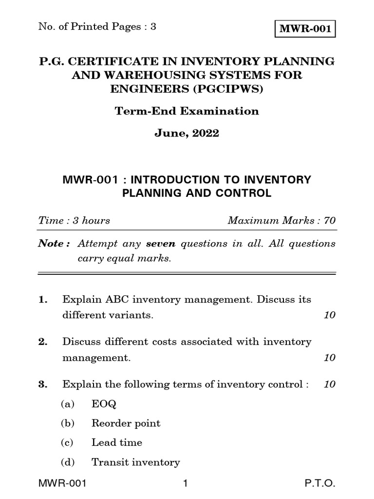 MWR 1 | PDF | Inventory | Logistics