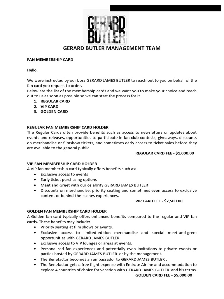 Gerard Butler Management Team | PDF