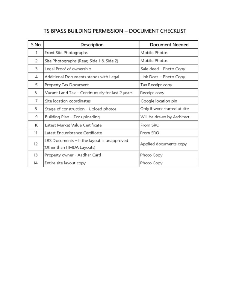 Building Permission Document Checklist | PDF