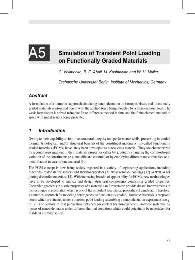 Simulation of Transient Point Loading On Functionally Graded Materials | PDF | Finite Element ...