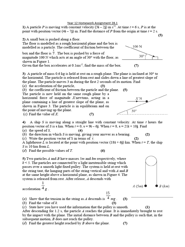 Year 12 Homework Assignment 28.1 | PDF | Force | Acceleration