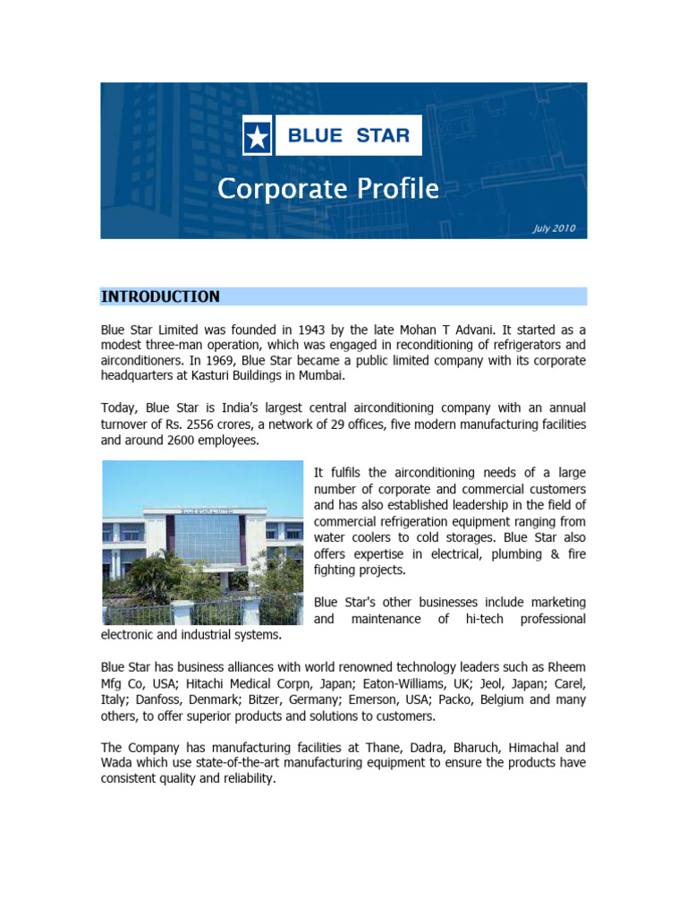 Blue Star Limited Corporate Overview | PDF | Air Conditioning ...