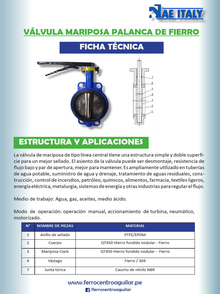 Ficha Técnica Válvula Mariposa P.fierro | PDF | Agua | Válvula
