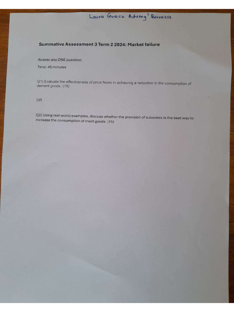 Laura Grace Market Failure Test | PDF