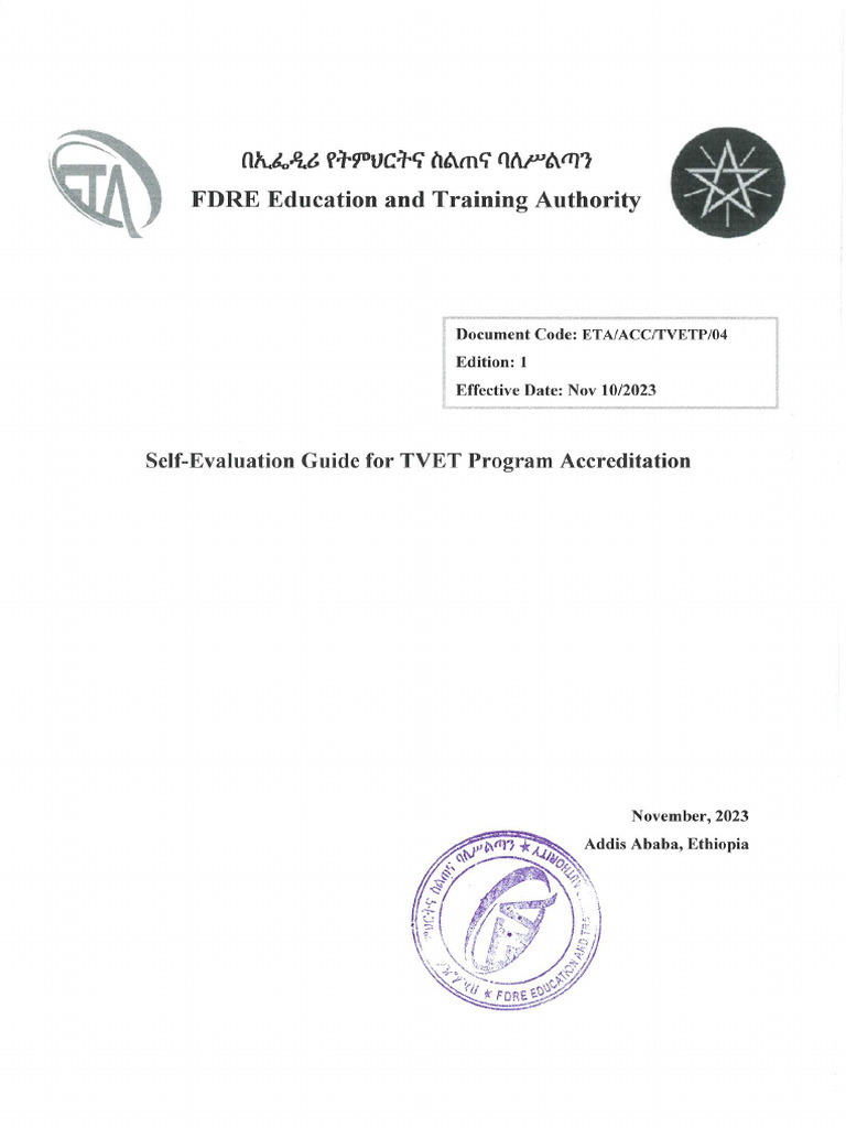 Self Evaluation Guide For Tvet Program Accreditation Pdf