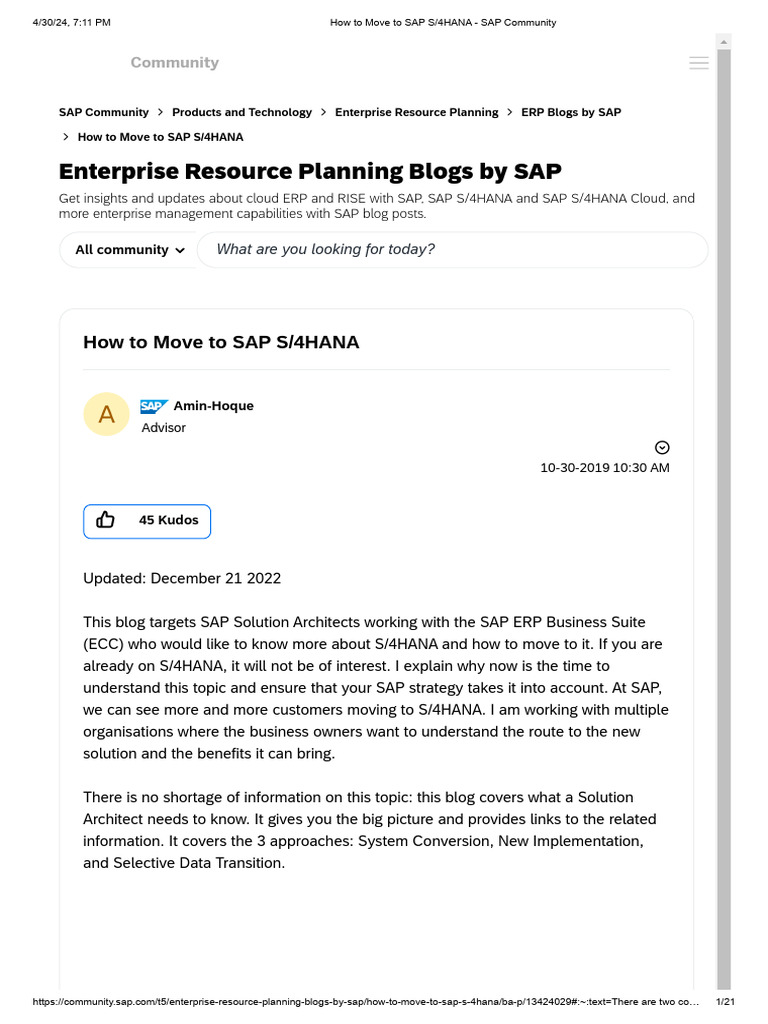 How To Move To SAP S - 4HANA - SAP Community | PDF | Enterprise ...