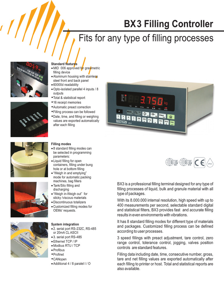 Baykon BX3 Filling Controller Overview | PDF | Calibration | Analog To ...