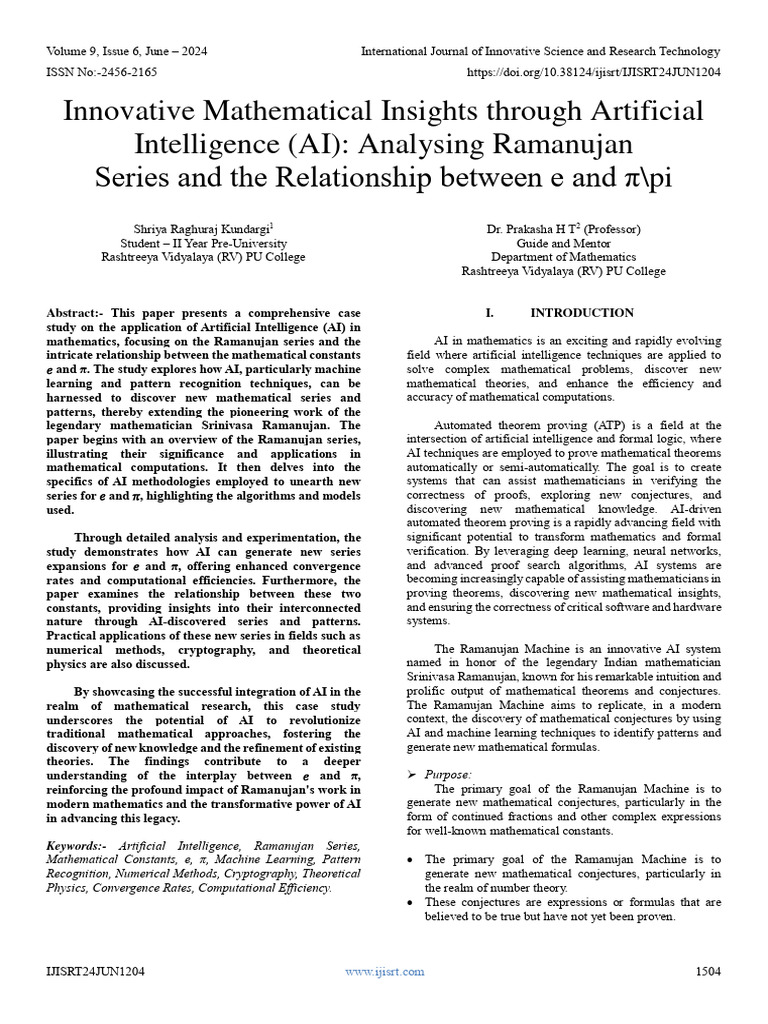 Innovative Mathematical Insights through Artificial Intelligence (AI) : Analysing Ramanujan ...