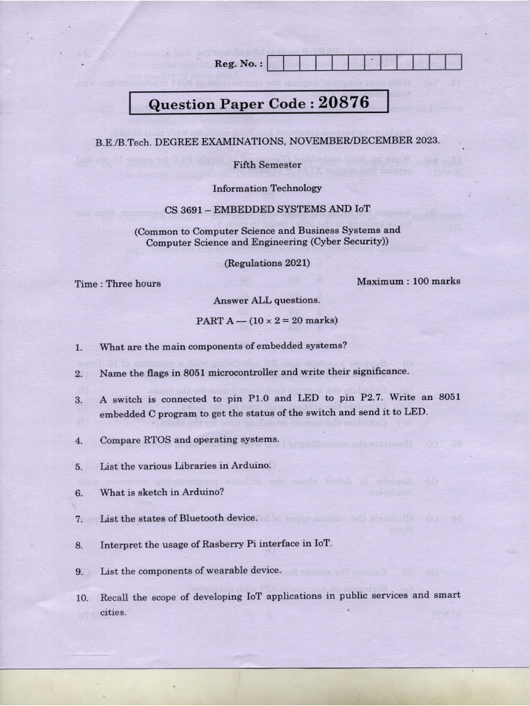 CS 3691 EMBEDDED SYSTEMS AND IoT | PDF