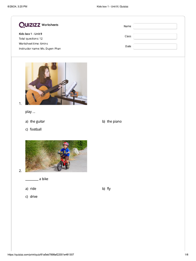 Kids box 1 - Unit 9 _ Quizizz | PDF
