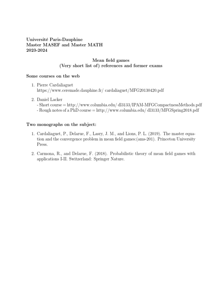 Jeux de Mean Field MFG2024 | PDF | Functions And Mappings ... Jeux de Mean Field MFG2024 | PDF | Functions And Mappings ...