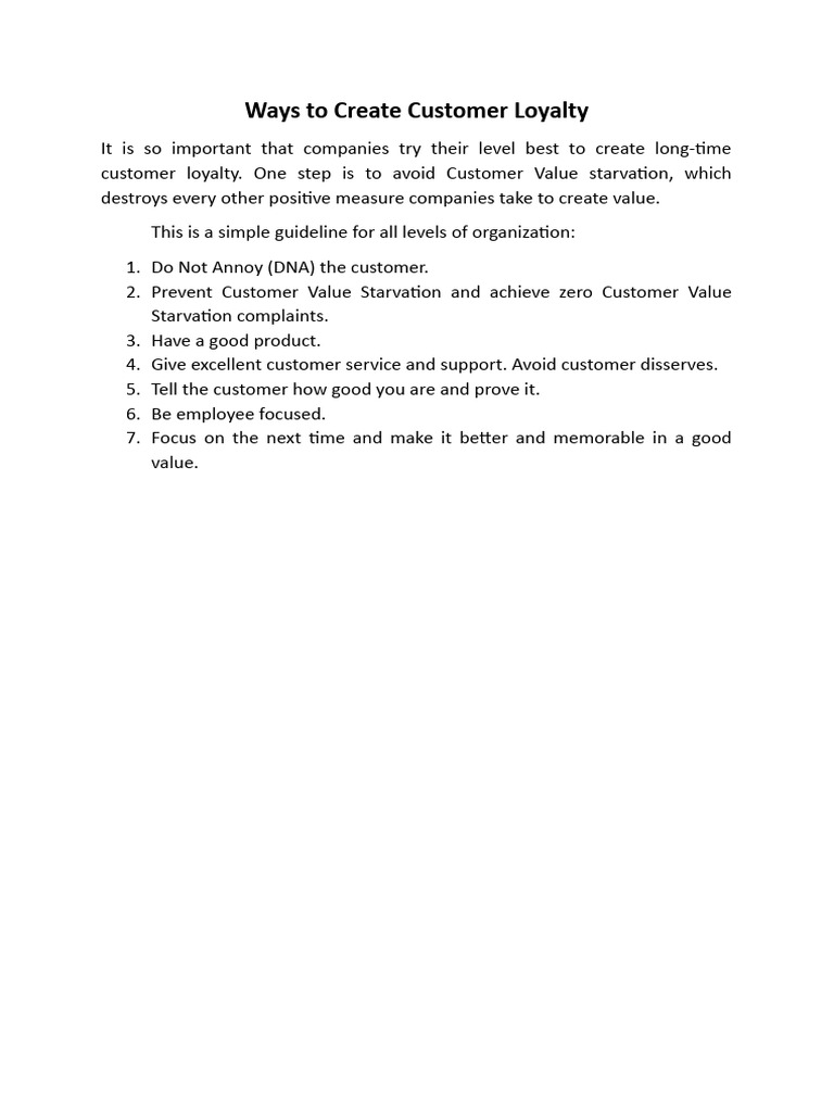 Ways To Create Customer Loyalty | PDF