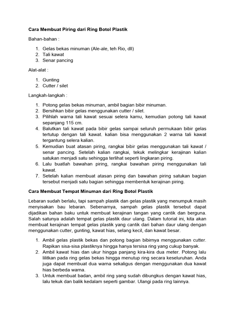 Cara Membuat Piring Dari Ring Botol Plastik | PDF | Griya & Taman | Seni