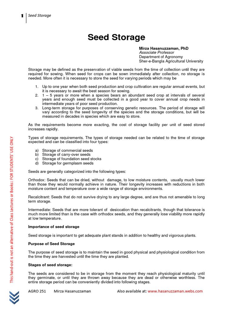 Seed Storage | PDF | Seed | Humidity