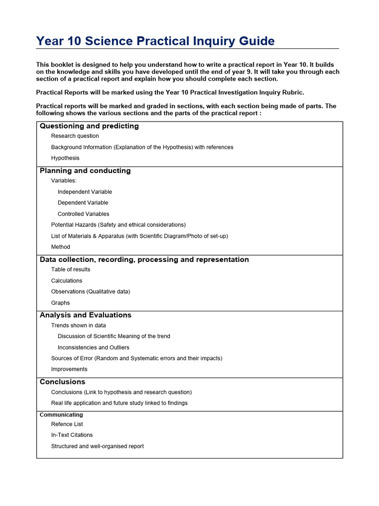 Year 10 Practical Report Writing Guide | PDF | Hypothesis | Data
