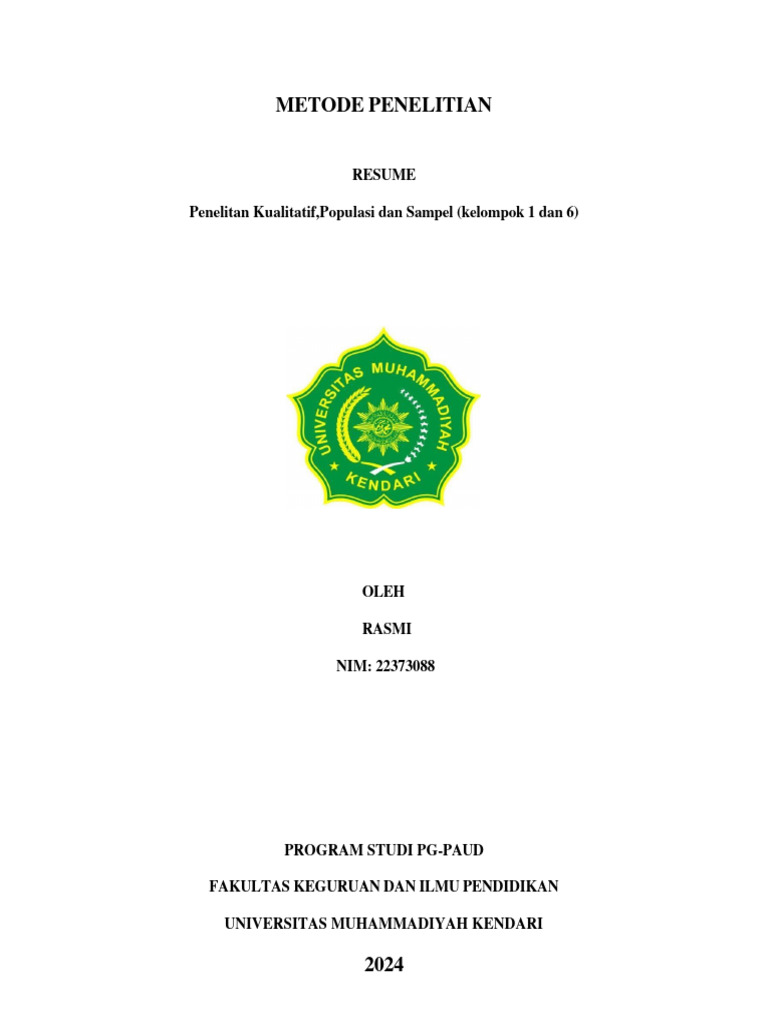 METODE PENELITIAN Resume RASMI | PDF