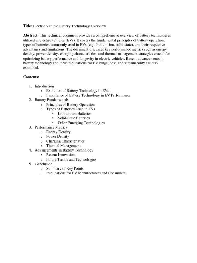 Electric Vehicle Battery Technology Overview | PDF