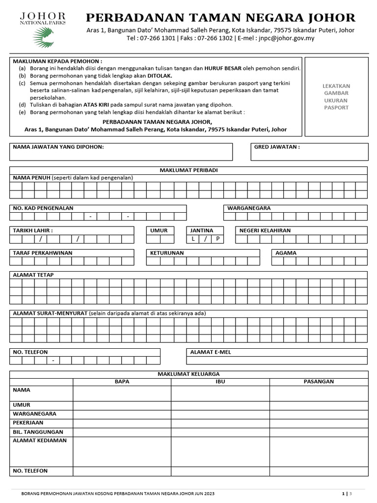 Borang Jawatan Kosong PTNJ Jun 2023 1 | PDF