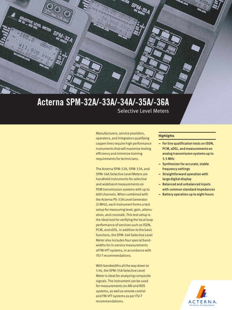 Acterna SPM33A | PDF | Decibel | Bandwidth (Signal Processing)