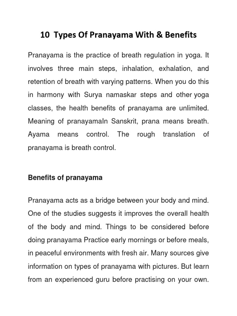10 Types of Pranayama With | PDF | Breathing | Yoga
