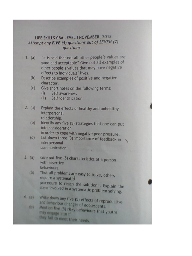 Life Skills Level 1 2018 | PDF