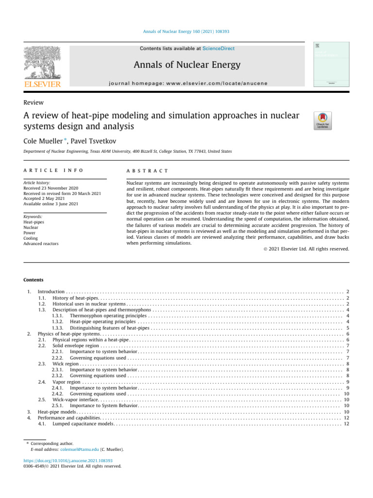A review of heat-pipe modeling and simulation approaches in nuclear system | PDF | Applied And ...