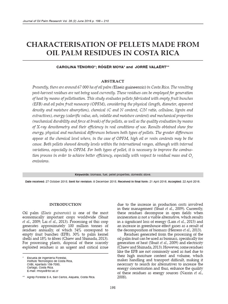 Characterisation of Pellets Made From Oil Palm Residues in Costa Rica ...