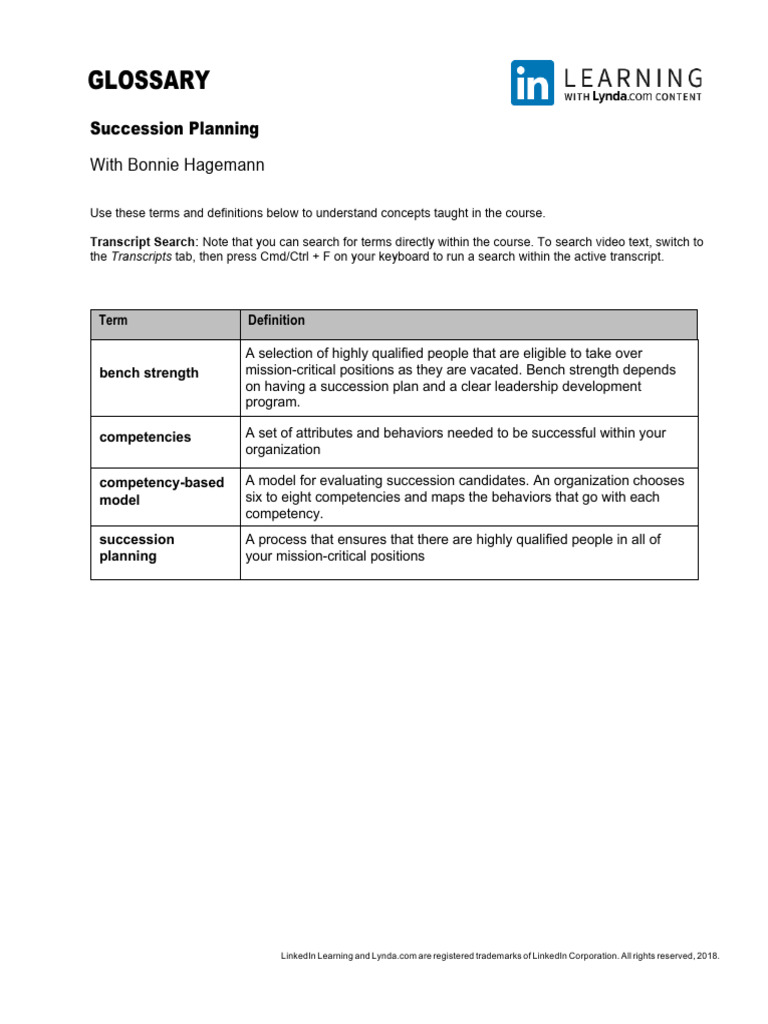Succession Planning Glossary | PDF