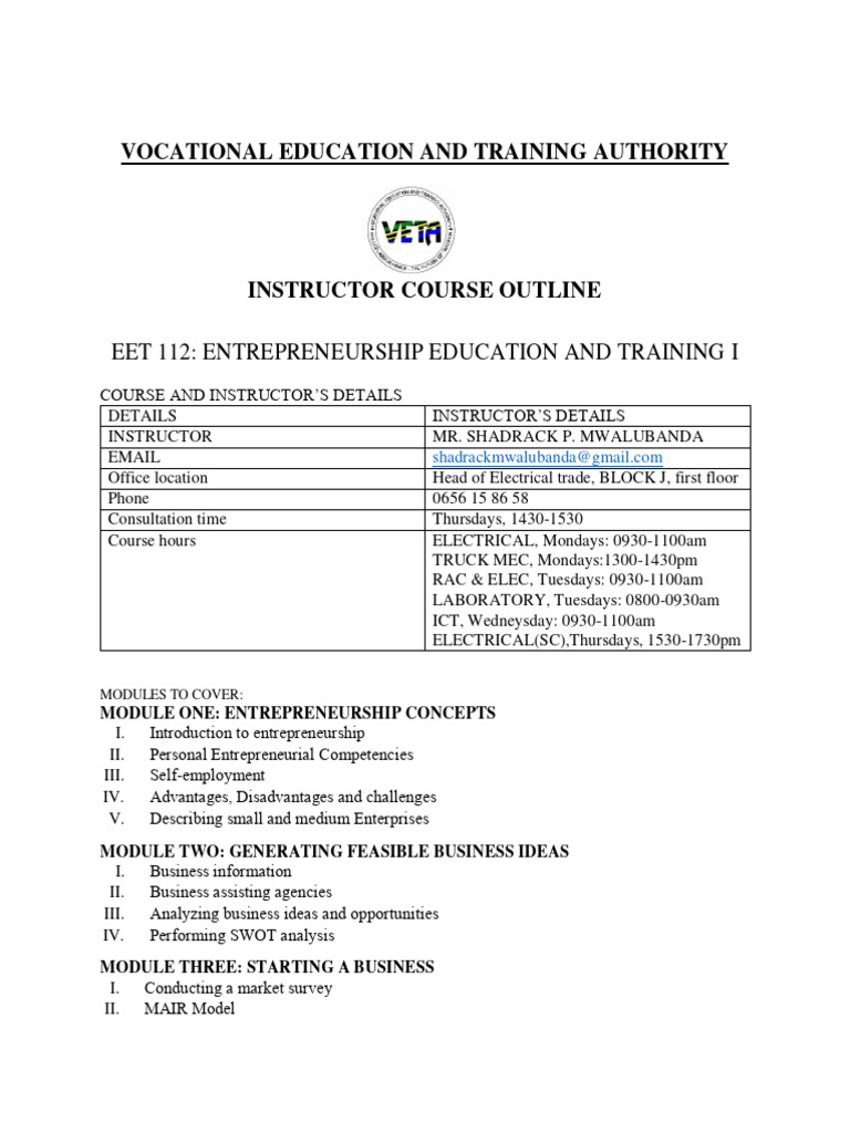 Course Outline - Eet L1 | PDF | Entrepreneurship | Economies